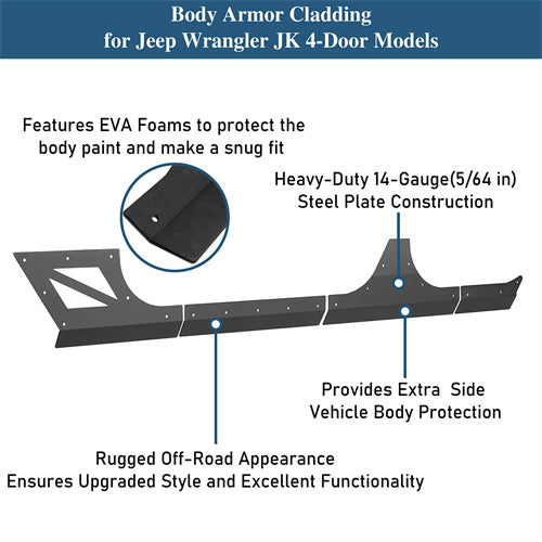 Jeep JK Body Armor Cladding for 2007-2018 Jeep Wrangler JK 4 Door ...