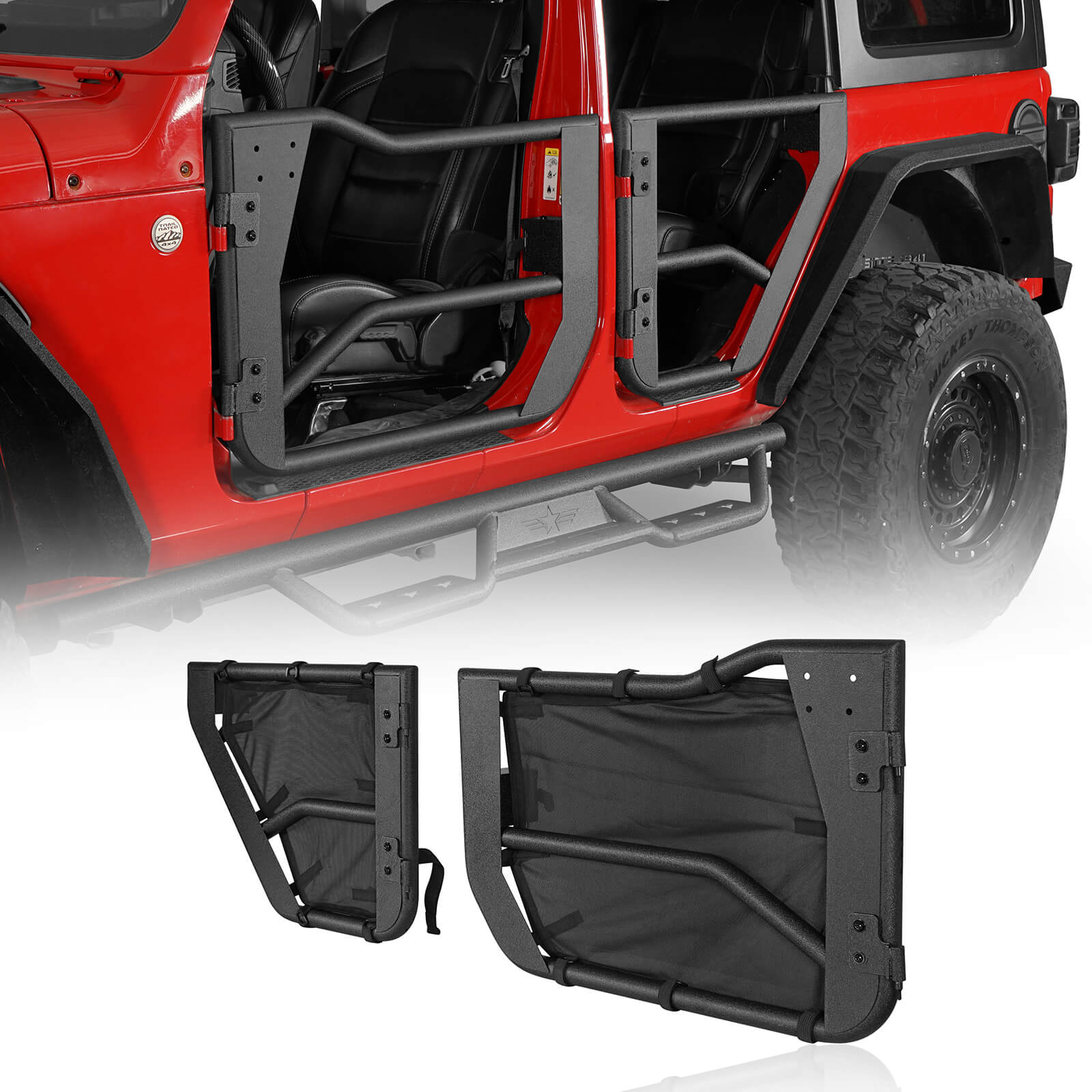 Jeep Wrangler JL & Gladiator JT Tube Half Front & Rear Doors w/ Black ...