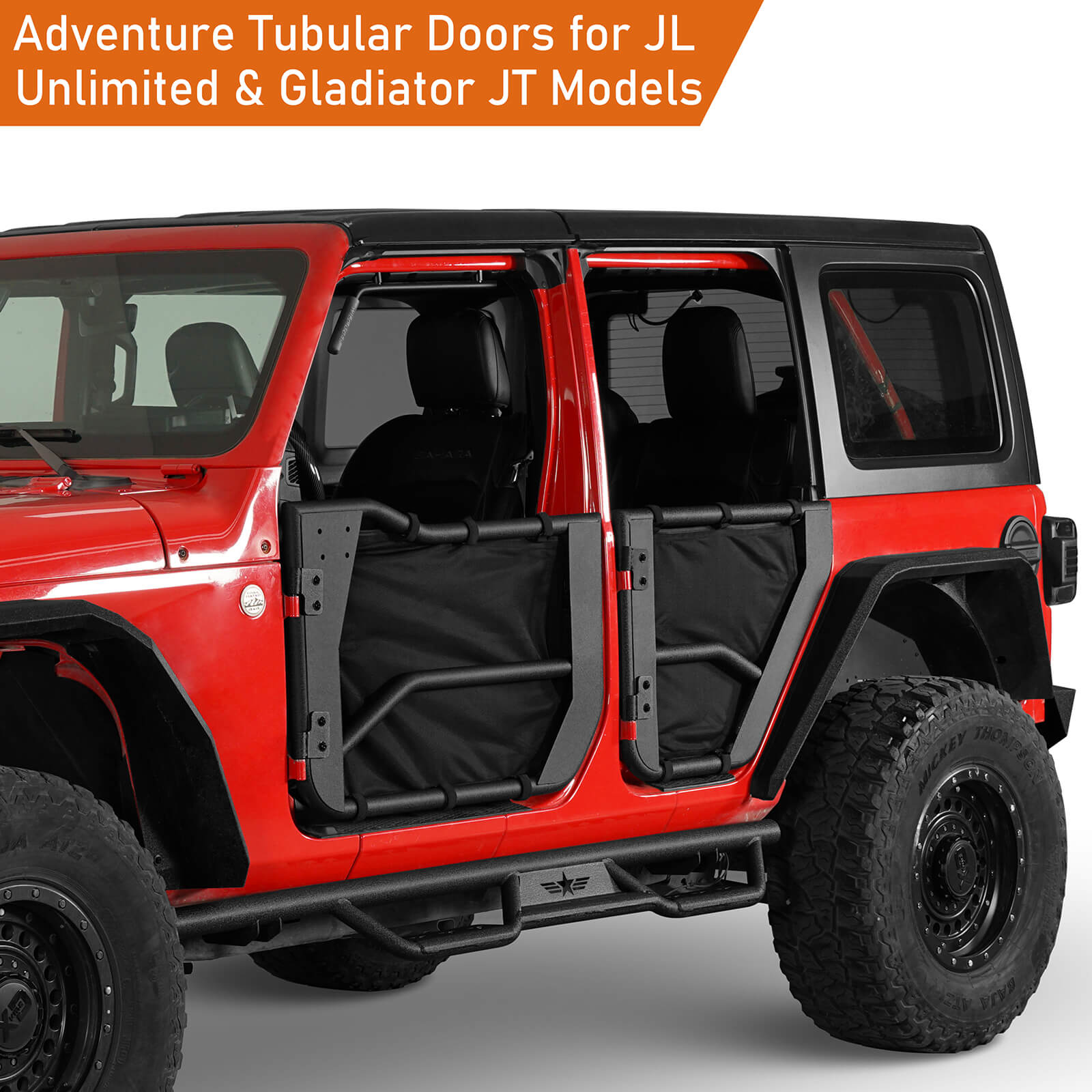 Jeep Wrangler JL & Gladiator JT Tube Half Front & Rear Doors w/ Black ...